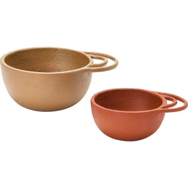 STORIED HOME Decorative Textured Metal Bowls With Handles, 2 Colors - Pink