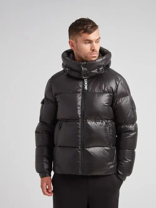 JACK1T Hooded Puffer Racer Jacket - Black Lux