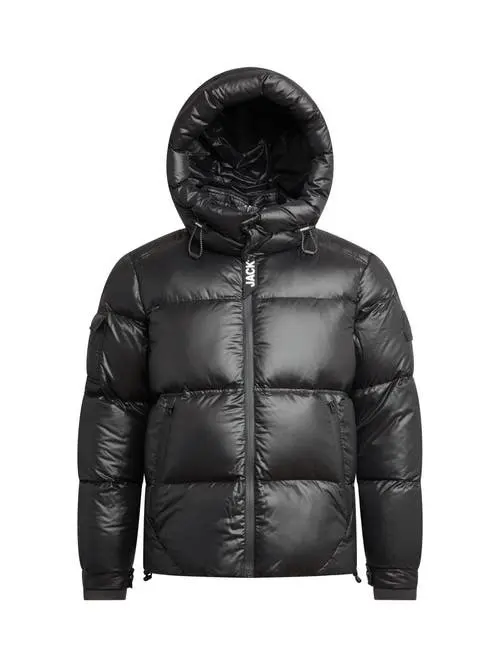 JACK1T Hooded Puffer Racer Jacket - Black Lux