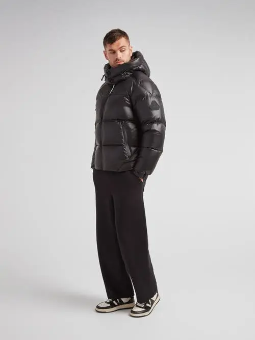 JACK1T Hooded Puffer Racer Jacket - Black Lux