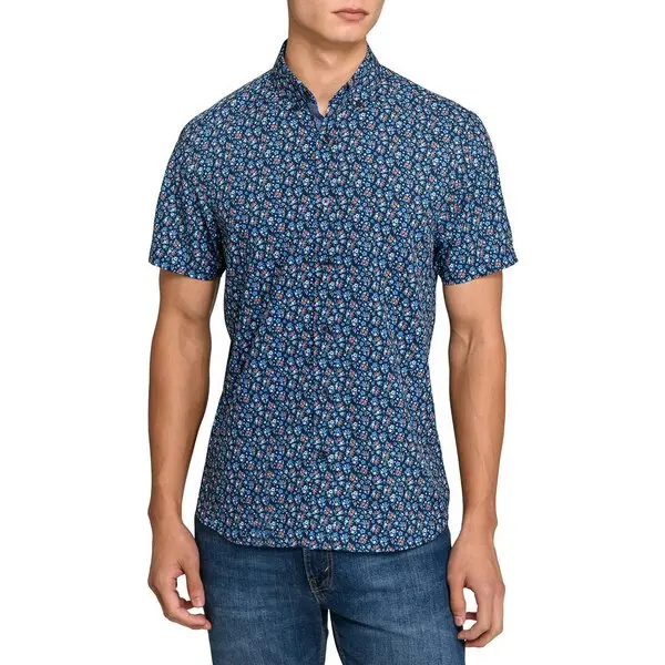 CON.STRUCT Amber Floral Woven Short Sleeve Basic - Navy/red