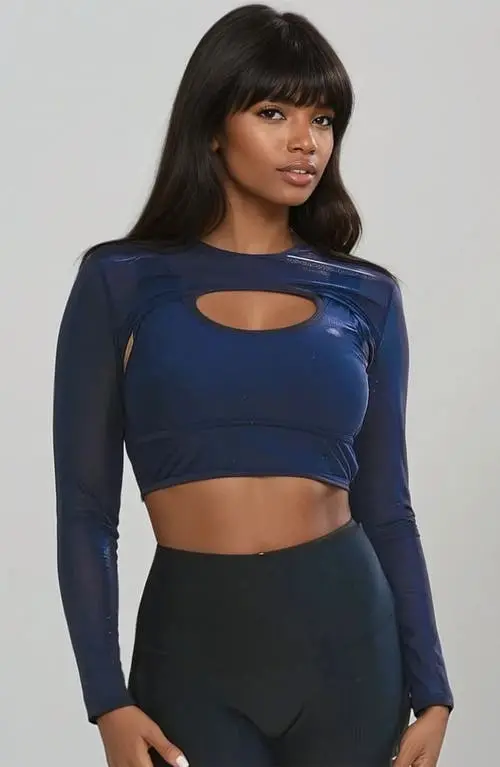 CALYPSA Mesh Sleeve Swim Cover Up - Navy