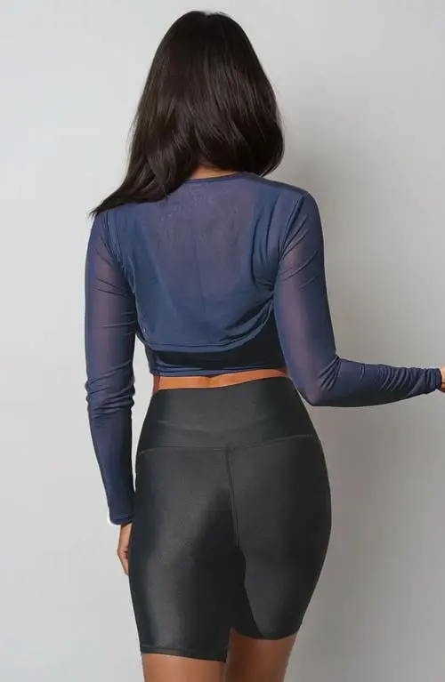 CALYPSA Mesh Sleeve Swim Cover Up - Navy