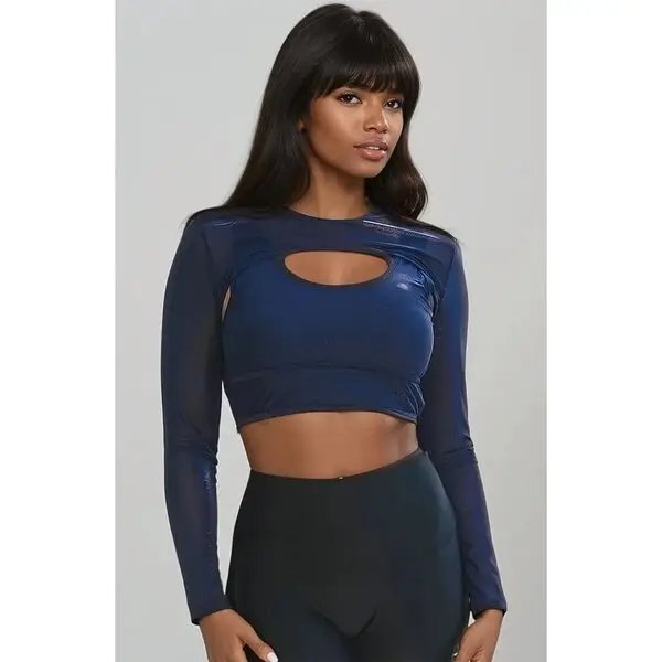 CALYPSA Mesh Sleeve Swim Cover Up - Navy