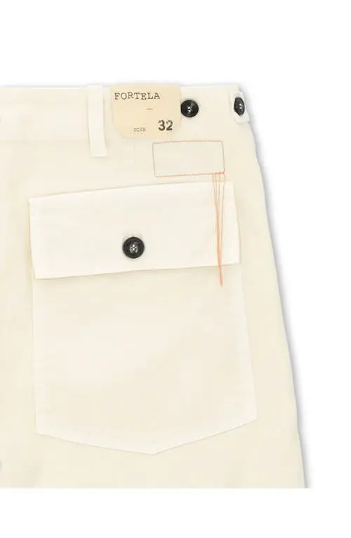 FORTELA Herringbone Cotton Fatigue Trousers - Cream