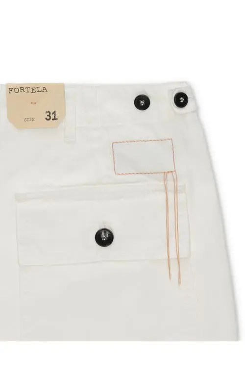 FORTELA Herringbone Cotton Fatigue Trousers - White