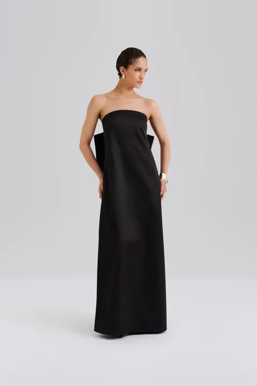 MALINA Elmina Maxi Dress With Oversized Bow Detail - Black