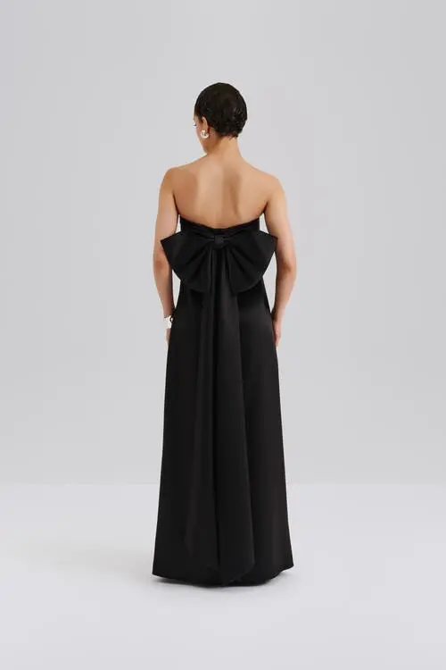 MALINA Elmina Maxi Dress With Oversized Bow Detail - Black