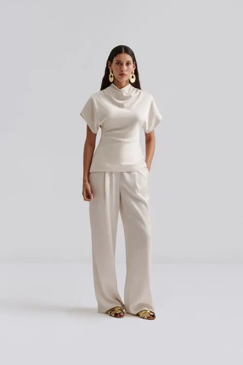 MALINA Wide-leg Satin Pants - Vanilla