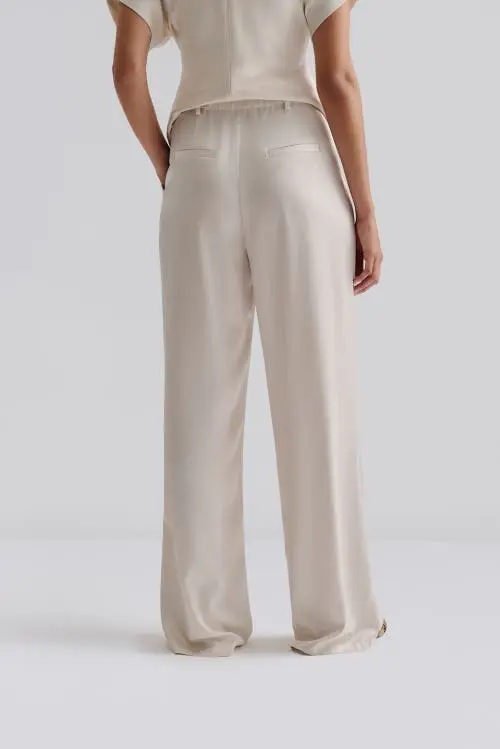 MALINA Wide-leg Satin Pants - Vanilla