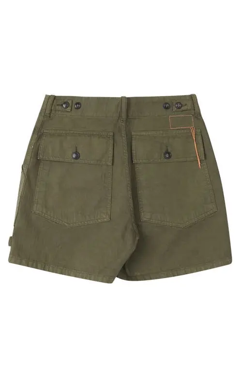 FORTELA Herringbone Cotton Fatigue Shorts - Green