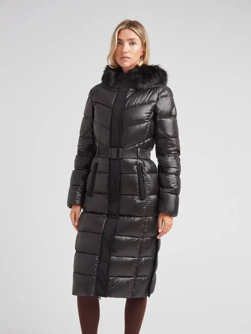 JACK1T Diamond Belted Extra Long Down Coat - Black/black