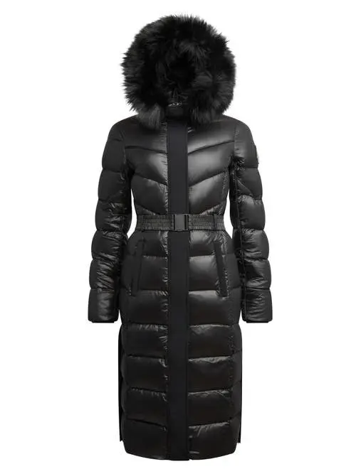 JACK1T Extra Long Down Coat With Diamond Quilting And Faux Fur Trim