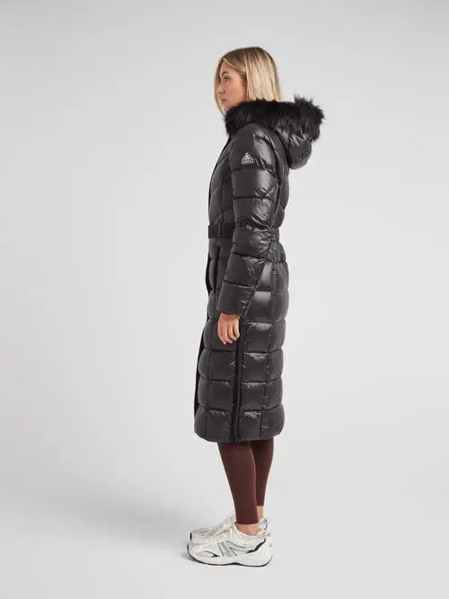JACK1T Extra Long Down Coat With Diamond Quilting And Faux Fur Trim
