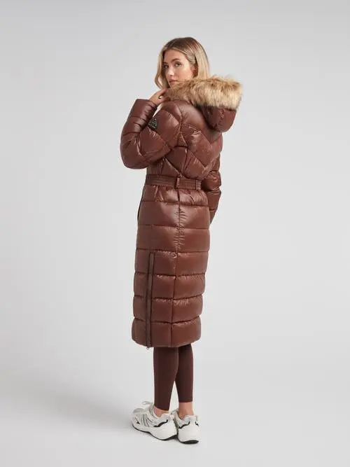 JACK1T Diamond Belted Extra Long Down Coat - Mid Brown/natural