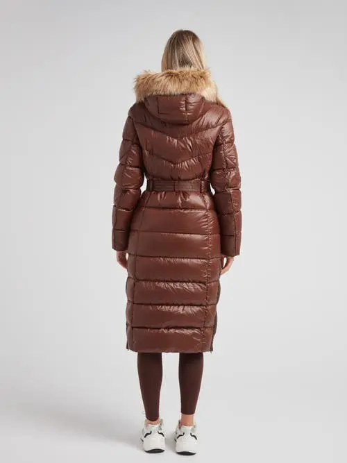 JACK1T Diamond Belted Extra Long Down Coat - Mid Brown/natural