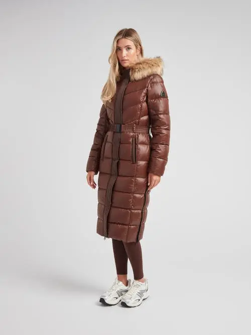 JACK1T Diamond Belted Extra Long Down Coat - Mid Brown/natural