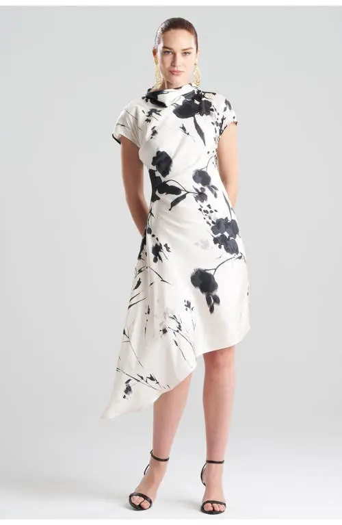 Natori Silk Twill Asymmetric Pleated Dress