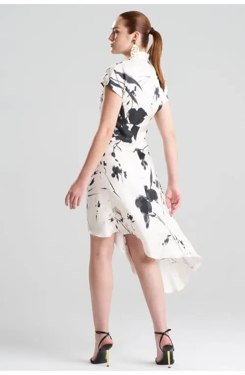 Natori Silk Twill Asymmetric Pleated Dress