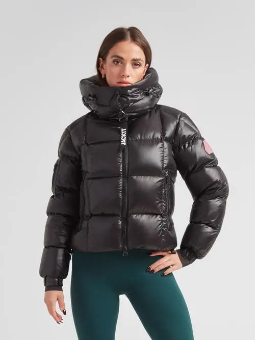JACK1T Ez Boxed Hooded Cropped Puffer Coat - Black/stone