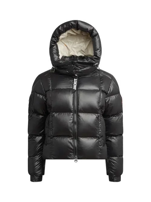 JACK1T Ez Boxed Hooded Cropped Puffer Coat - Black/stone