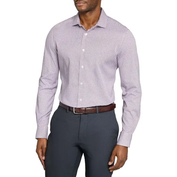 W.R.K Slim Fit Micro Square Print Reworked Cotton Dress Shirt - White/red