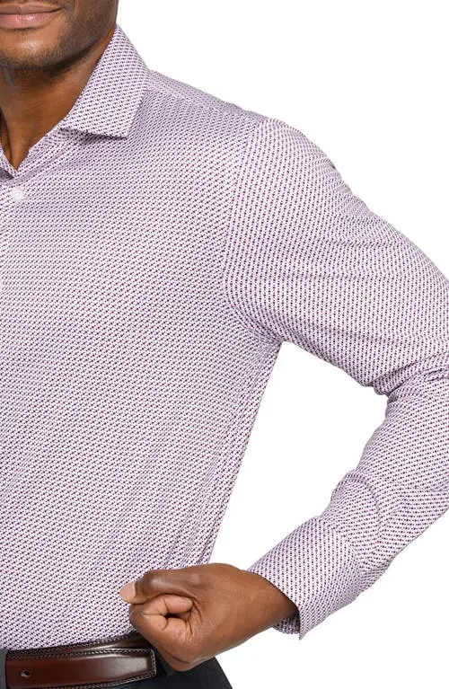 W.R.K Slim Fit Micro Square Print Reworked Cotton Dress Shirt - White/red