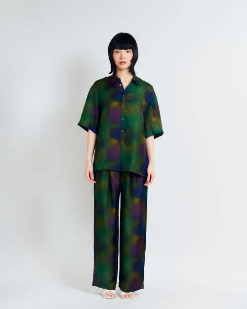 LOST PATTERN Silk Wide-leg Palazzo Pants - Green