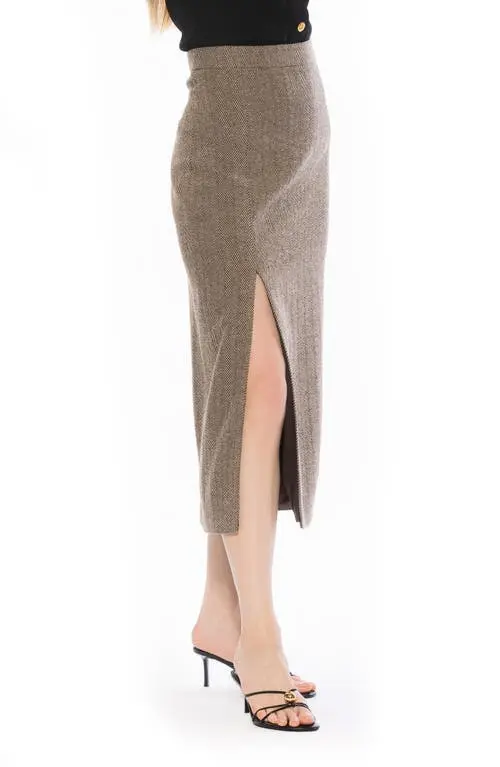ALEXIA ADMOR Midi Tweed Skirt With Side Slit - Herringbone