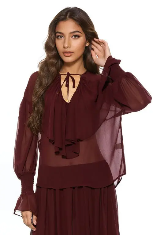 ALEXIA ADMOR Ruffle Draped Blouse - Burgundy