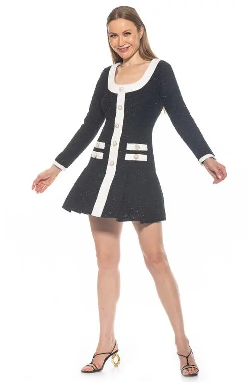 ALEXIA ADMOR Houndstooth Tweed Mini Dress With Faux Pearl Buttons - Black