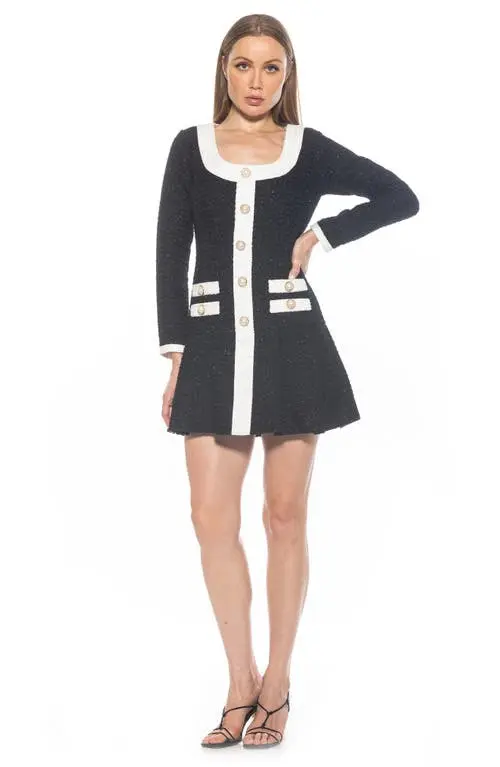 ALEXIA ADMOR Houndstooth Tweed Mini Dress With Faux Pearl Buttons - Black