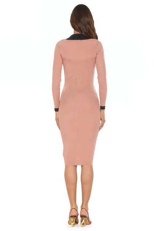 ALEXIA ADMOR Collared Long Sleeve Knit Midi Dress - Camel