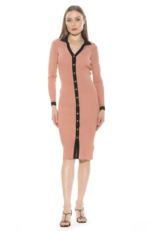 ALEXIA ADMOR Cordelia Knit Long Sleeve Shirtdress - Camel