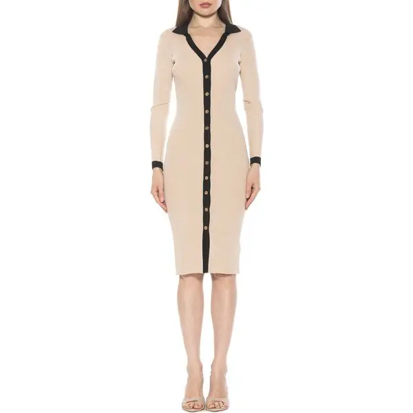 ALEXIA ADMOR Cordelia Knit Long Sleeve Shirtdress - Ivory