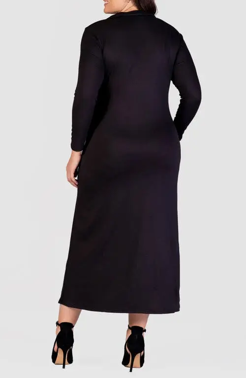 24SEVEN COMFORT APPAREL Collared Wrap Maxi Dress - Black