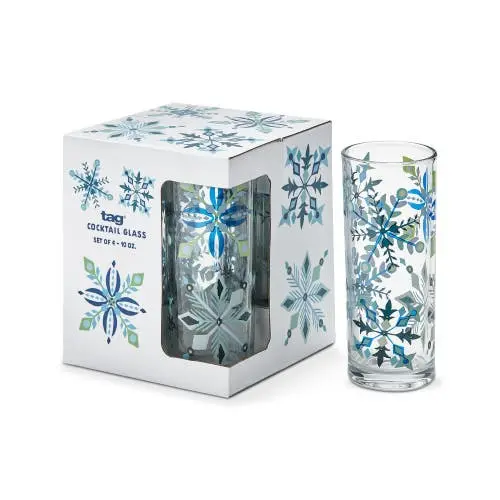 TAG Alpine Glow Snowflake Drinkware Glass Set Of Four - Blue