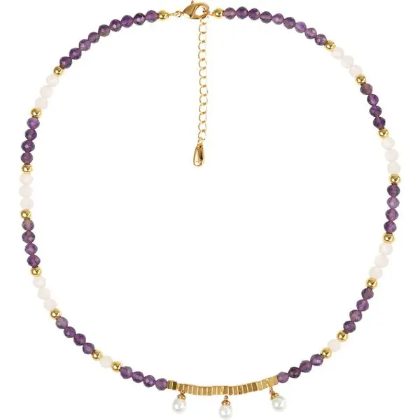 RC RETRO CHIC Poseidon Beaded Necklace - Purple & White & Gold
