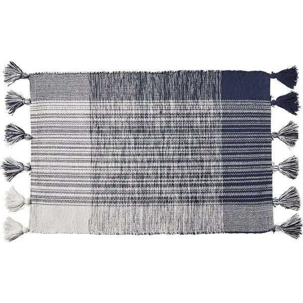 TAG Tassel Plaid Doormat Stylish Home Entryway Rug - Blue