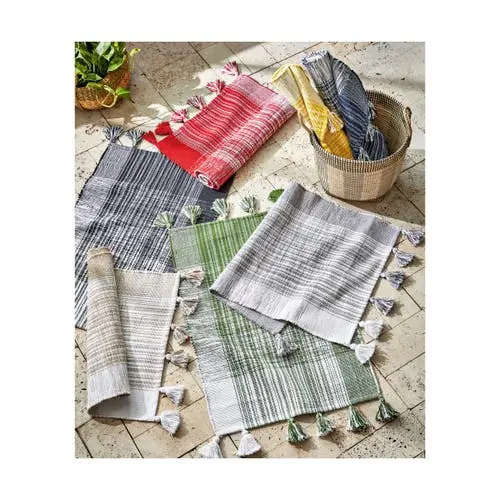 TAG Tassel Plaid Doormat Stylish Home Entryway Rug - Gray