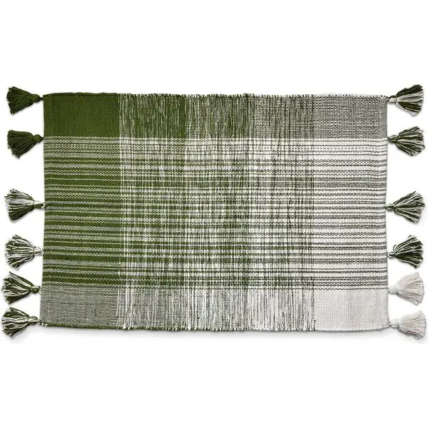 TAG Tassel Plaid Doormat Stylish Home Entryway Rug - Green
