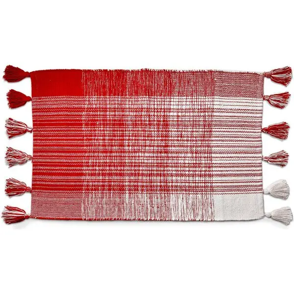 TAG Tassel Plaid Doormat Stylish Home Entryway Rug - Red