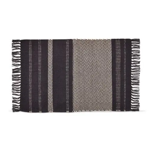 TAG Mason Chevron Black Stripe Tassel Cotton Indoor Rug - Blue