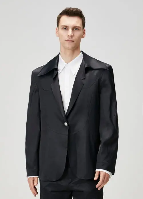PCFG Linen And Cotton Blend Shiny Woven Blazer