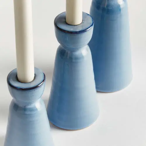 NAPA HOME & GARDEN Libbey Taper Candle Holders - Blue