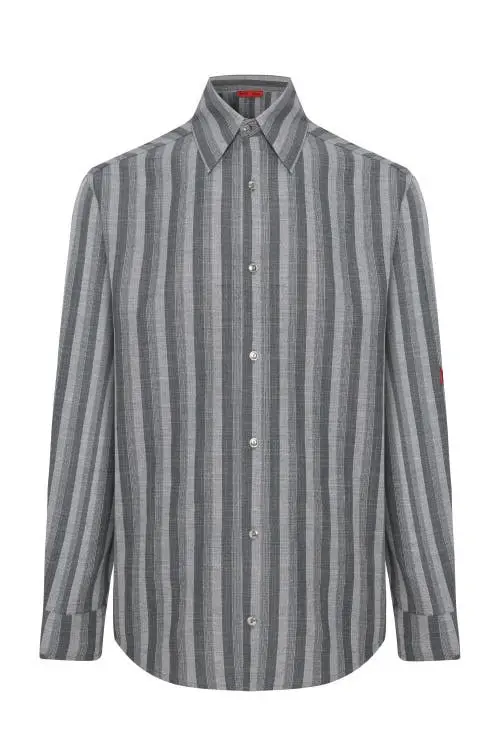 PCFG Linen & Cotton Blend Checked Woven Shirt - Grey