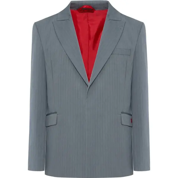 PCFG Cotton Blend Striped Woven Blazer - Grey