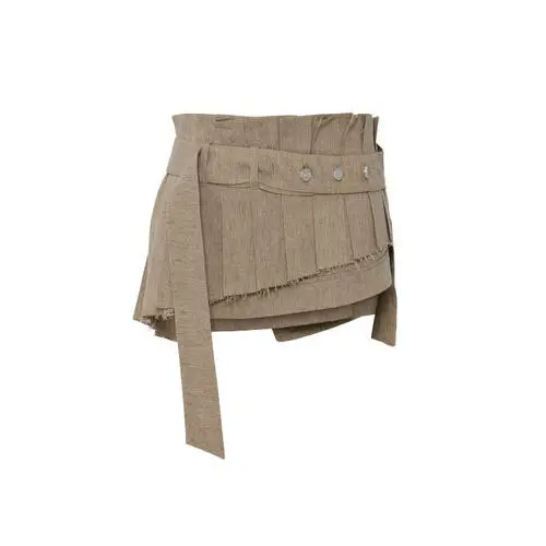 PCFG Linen Blend Super Mini Skirt - Beige Moon Rock