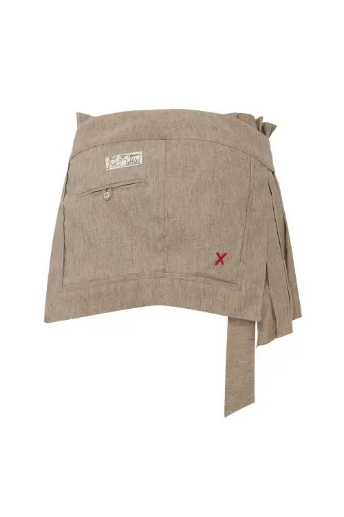 PCFG Linen Blend Pleated Mini Skirt With Belt - Beige