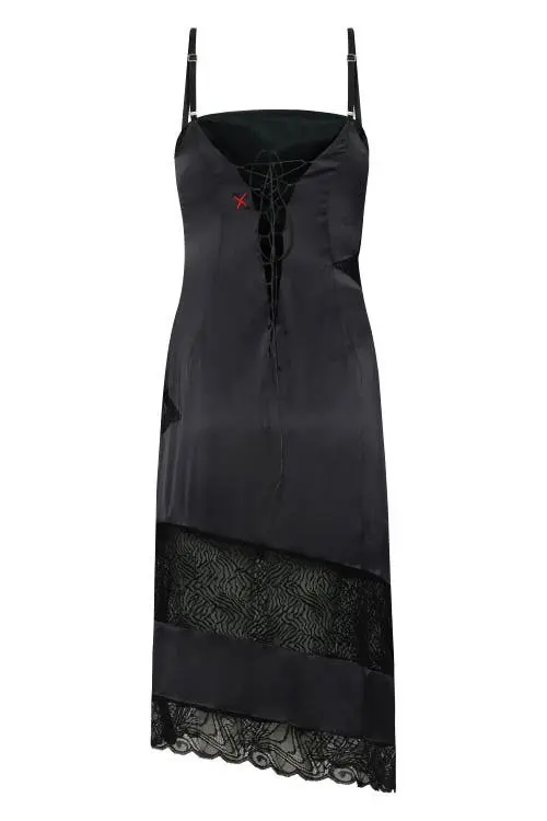 PCFG Pure Silk Dress With Lace Detail - Black